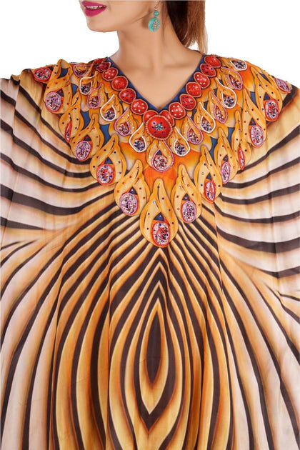 Long Printed Kaftan Online Store V neck Beautiful kaftan designer dress ...