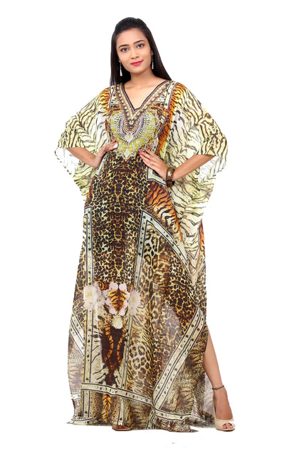 Animal print silk kaftan designer wear beautiful caftan for women ...